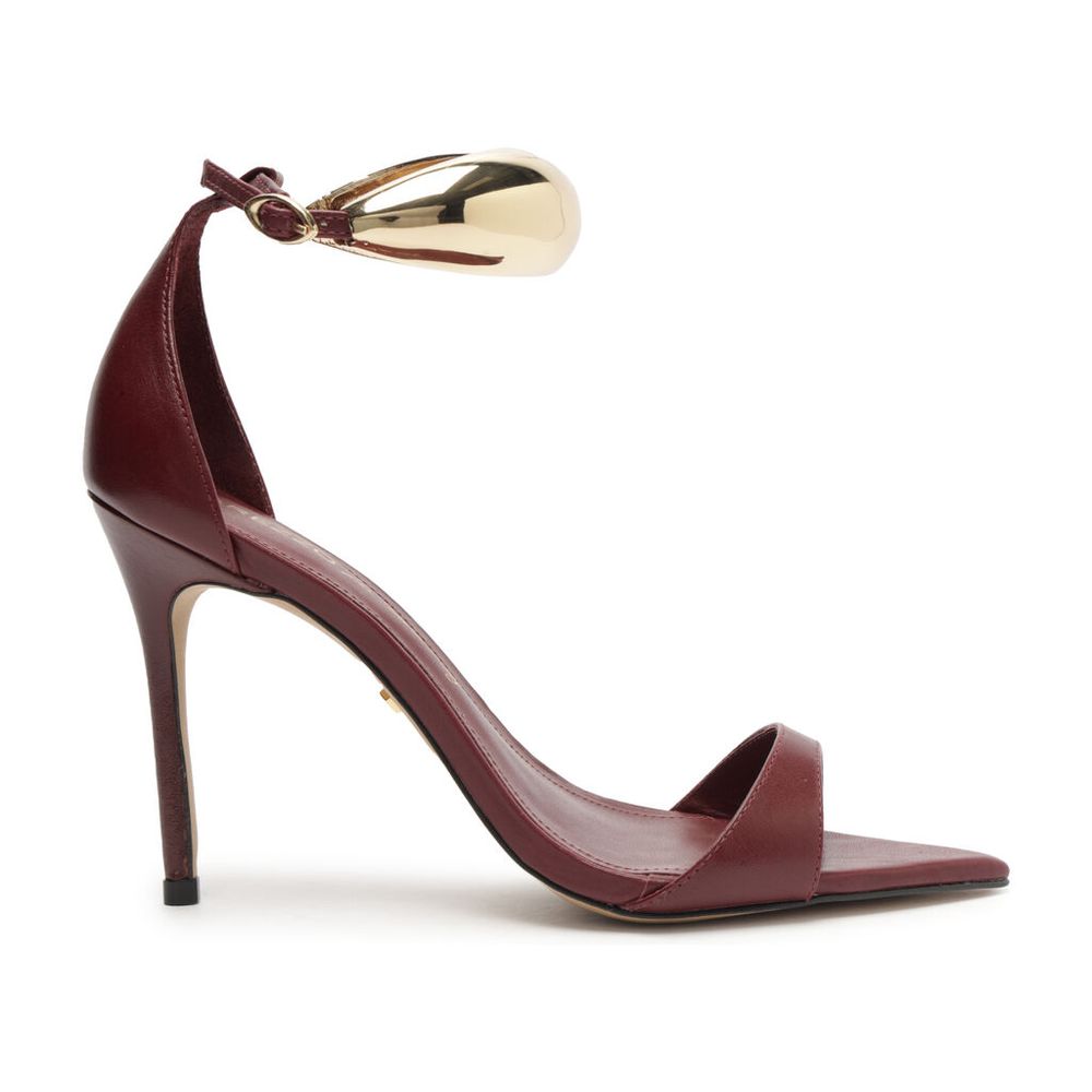 Sandália Arezzo Vermelha Couro Salto Fino Metal Silvia Braz A12977 ...